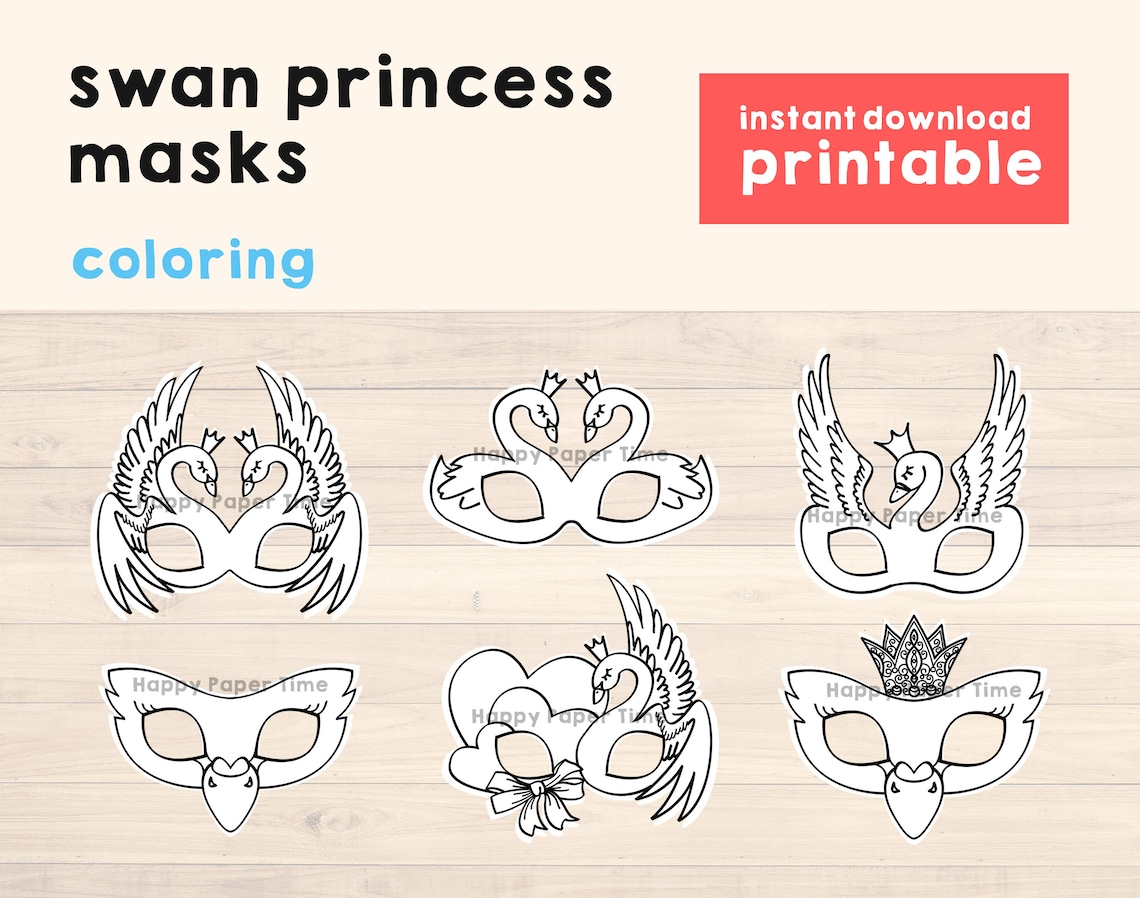 Swan Princess Party Printable Masks Fairytale Kids Party Mask Swan ...