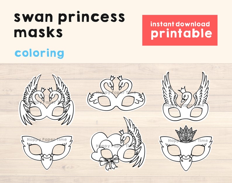 Swan Princess Party Printable Masks Fairytale Kids Party Mask Swan ...