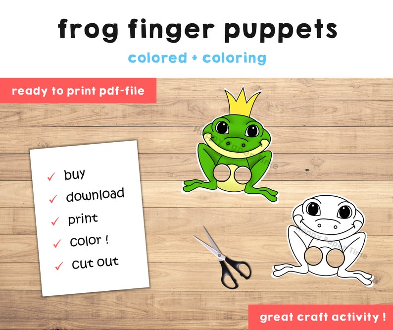 Frog paper craft printable pond animal Finger Puppet Kids | Etsy