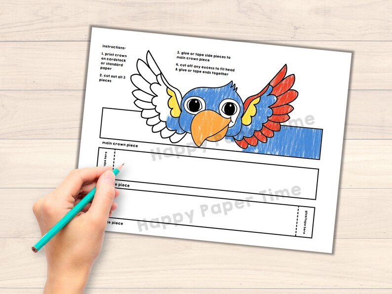 Parrot Paper Crown Headband Pet Animal Printable Kids Craft - Etsy