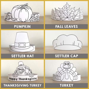 Thanksgiving Paper Crowns Headbands Craft Activity Hats Printable Kids ...