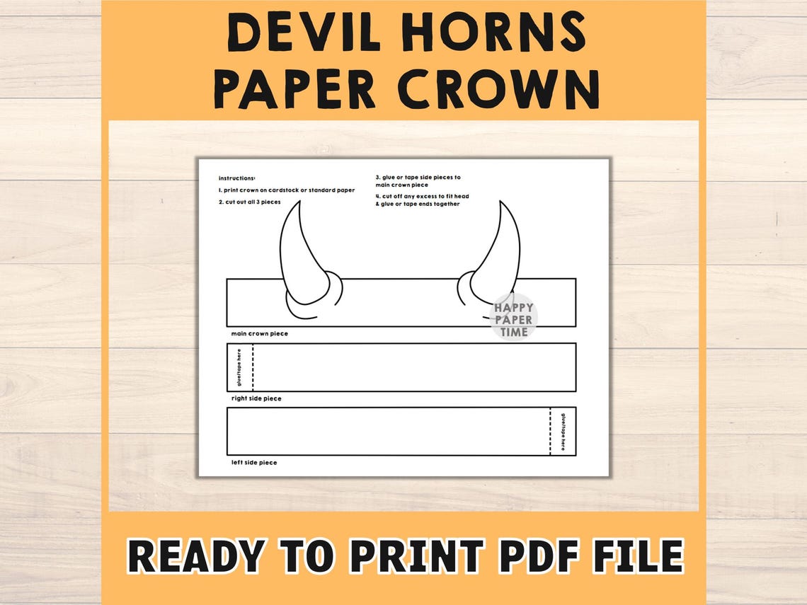 Devil Horns Paper Crown Party Coloring Printable Kids Halloween Craft ...