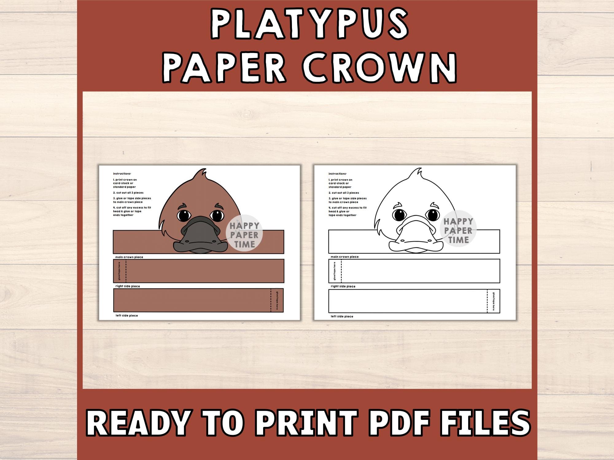Platypus Paper Crown Party Coloring Printable Kids Craft Australia ...