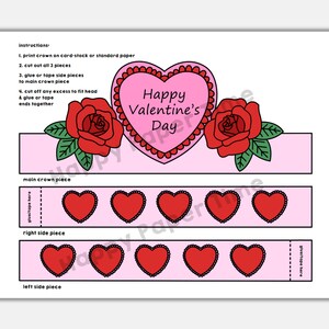 Valentine's Day Paper Crown Party Activity Printable Kids Easy Craft ...