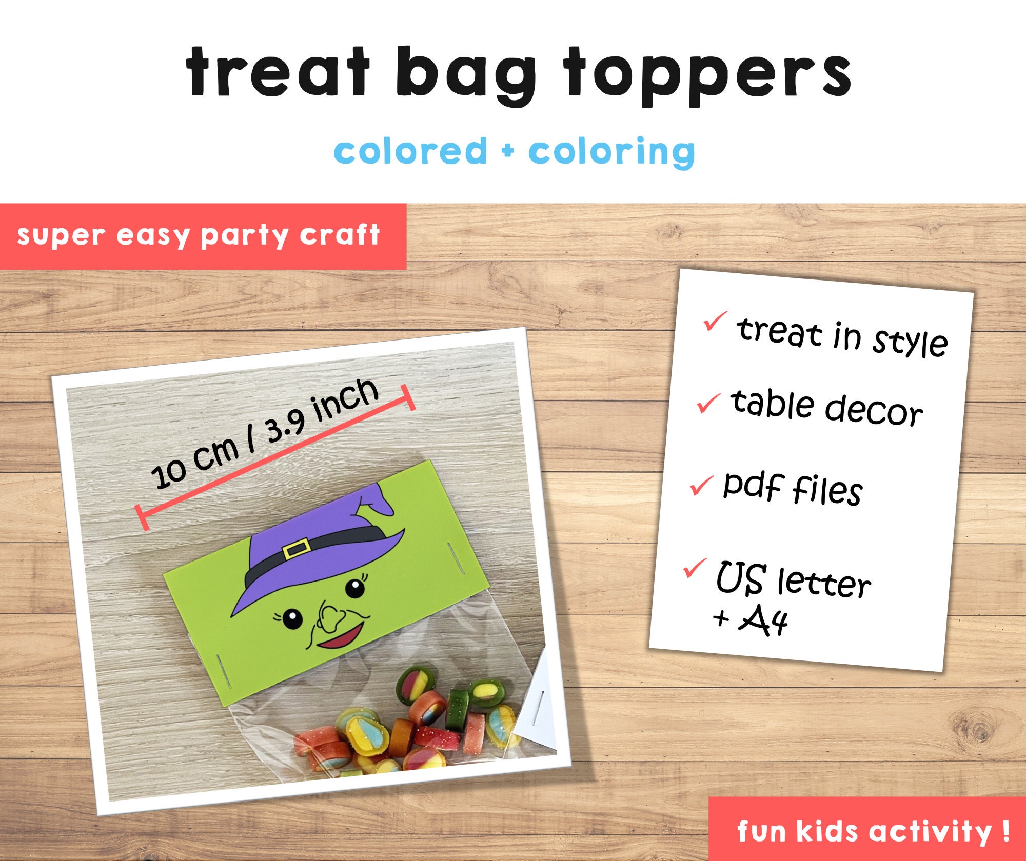 Halloween Treat Bag Topper Paper Craft Pumpkin Bat Witch Spooky Party ...