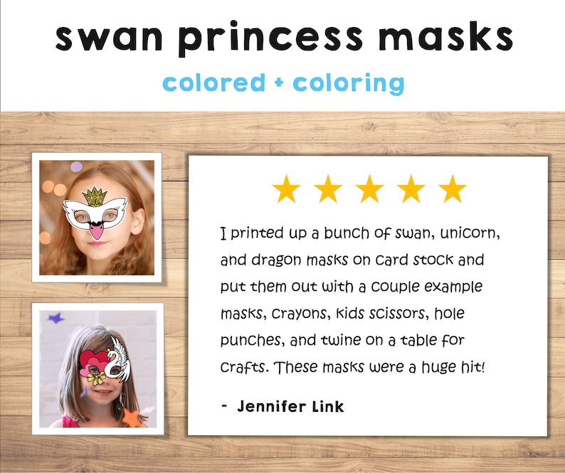 Swan Princess Party Printable Masks Fairytale Kids Party Mask | Etsy