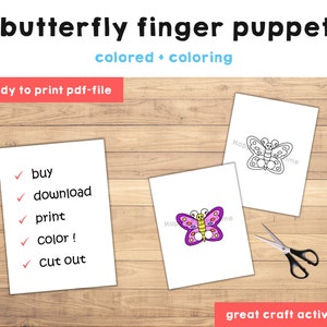 Butterfly Paper Craft Printable Finger Puppet Template Kids Craft ...