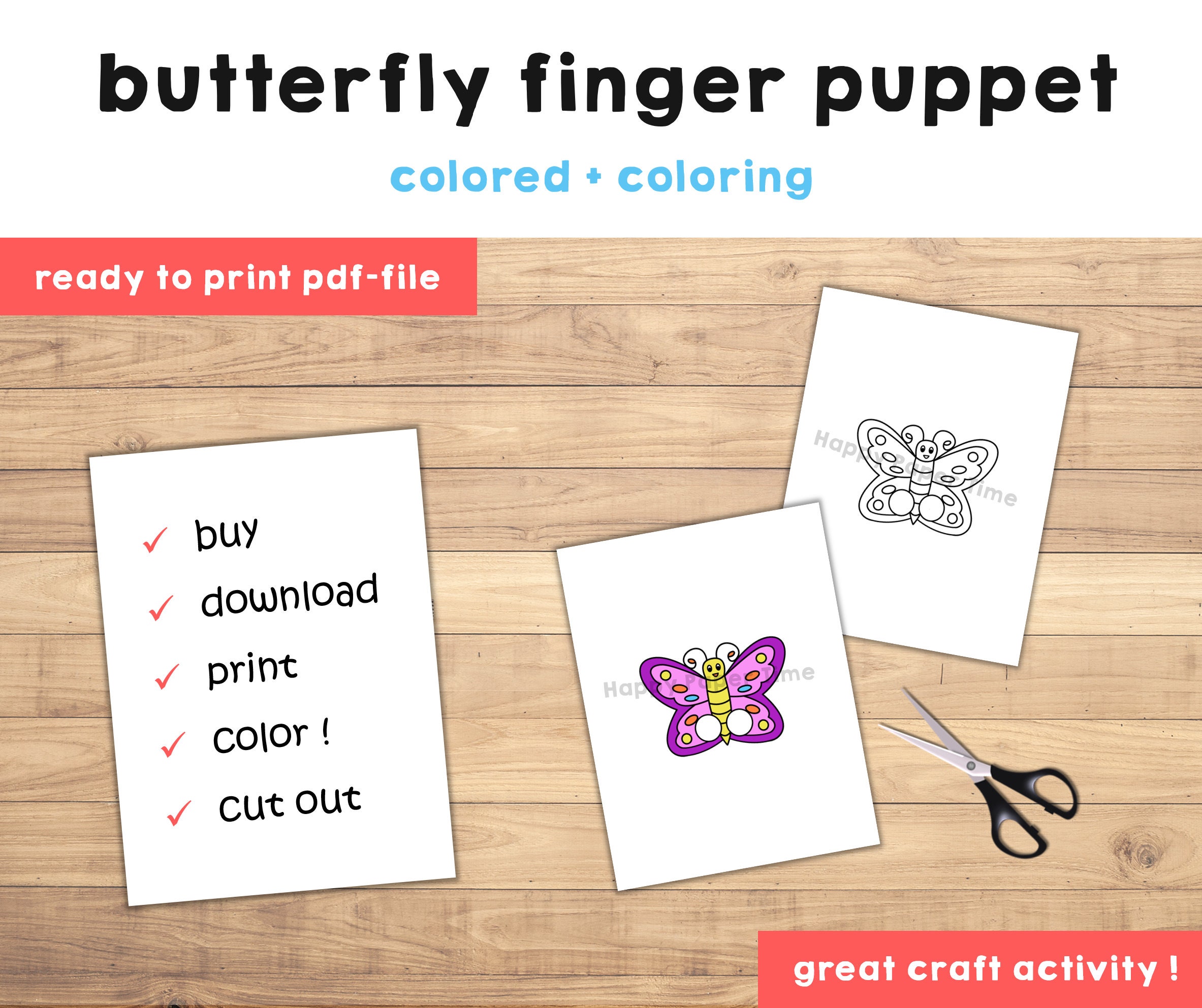 Butterfly Paper Craft Printable Finger Puppet Template Kids | Etsy