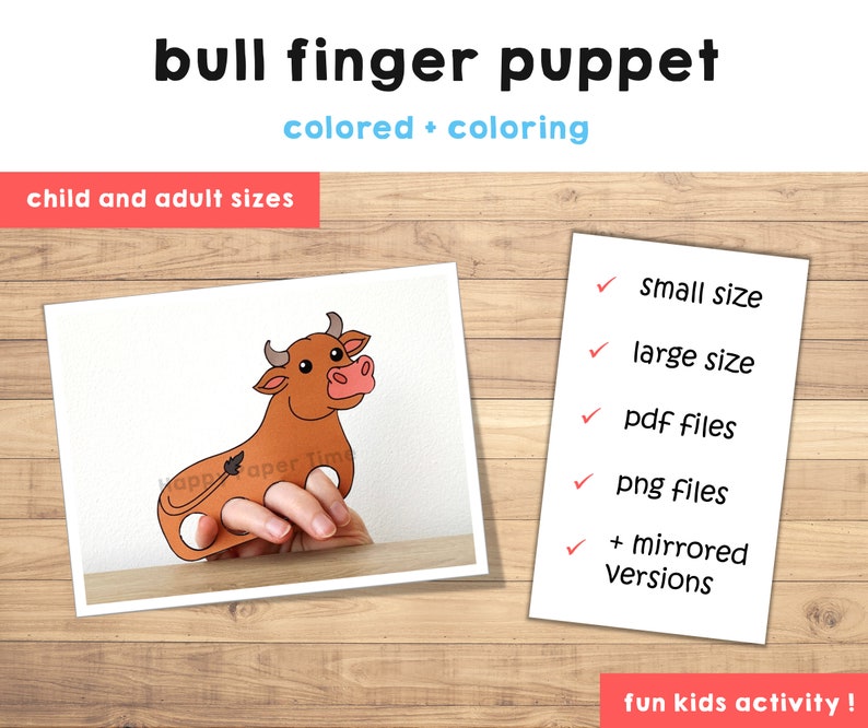 Bull Paper Craft Printable Farm Animal Finger Puppet Kids | Etsy
