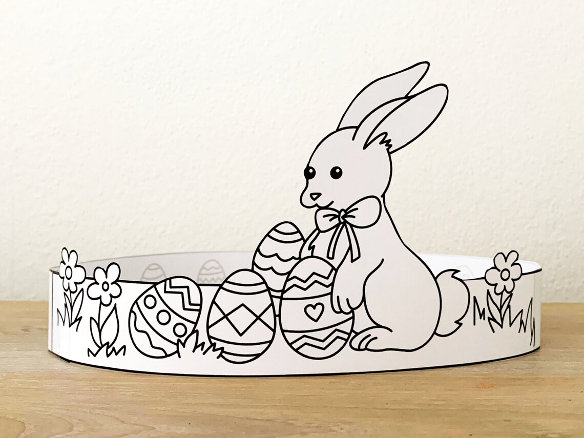 Easter Bunny Hat Paper Crown Coloring Headband Easter Cut Out | Etsy