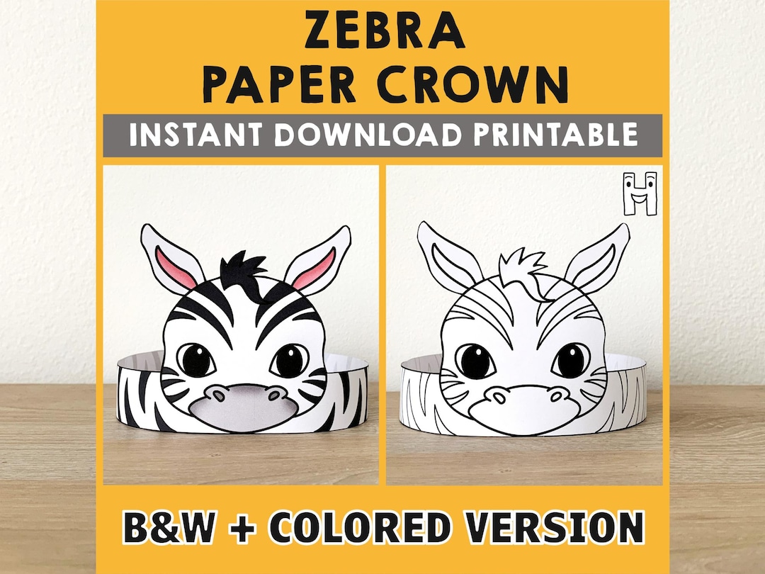Zebra Paper Crown Party Coloring Printable Kids Craft African Birthday ...