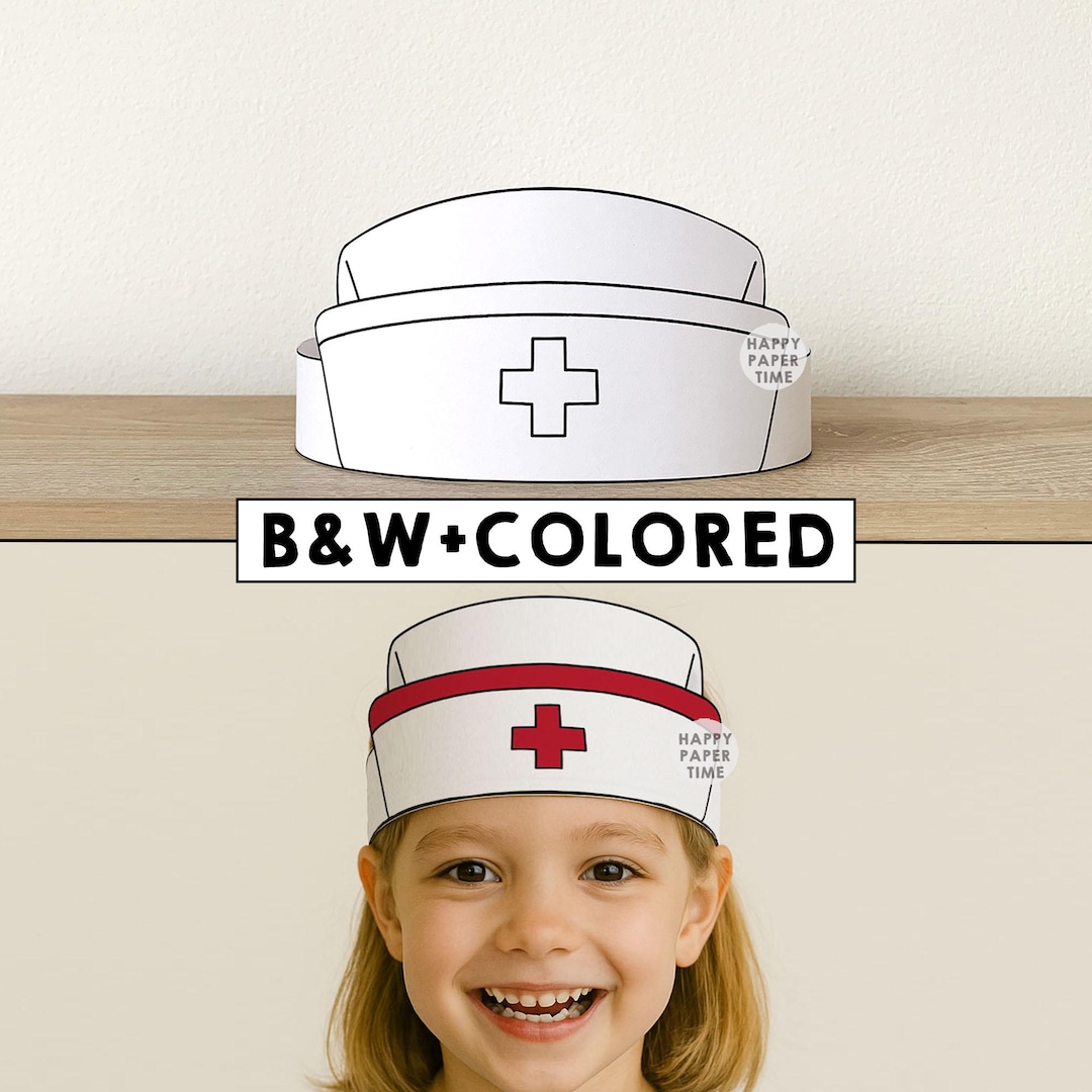 Nurse Cap Hat Paper Crown Party Coloring Printable Kids Craft Doctor ...