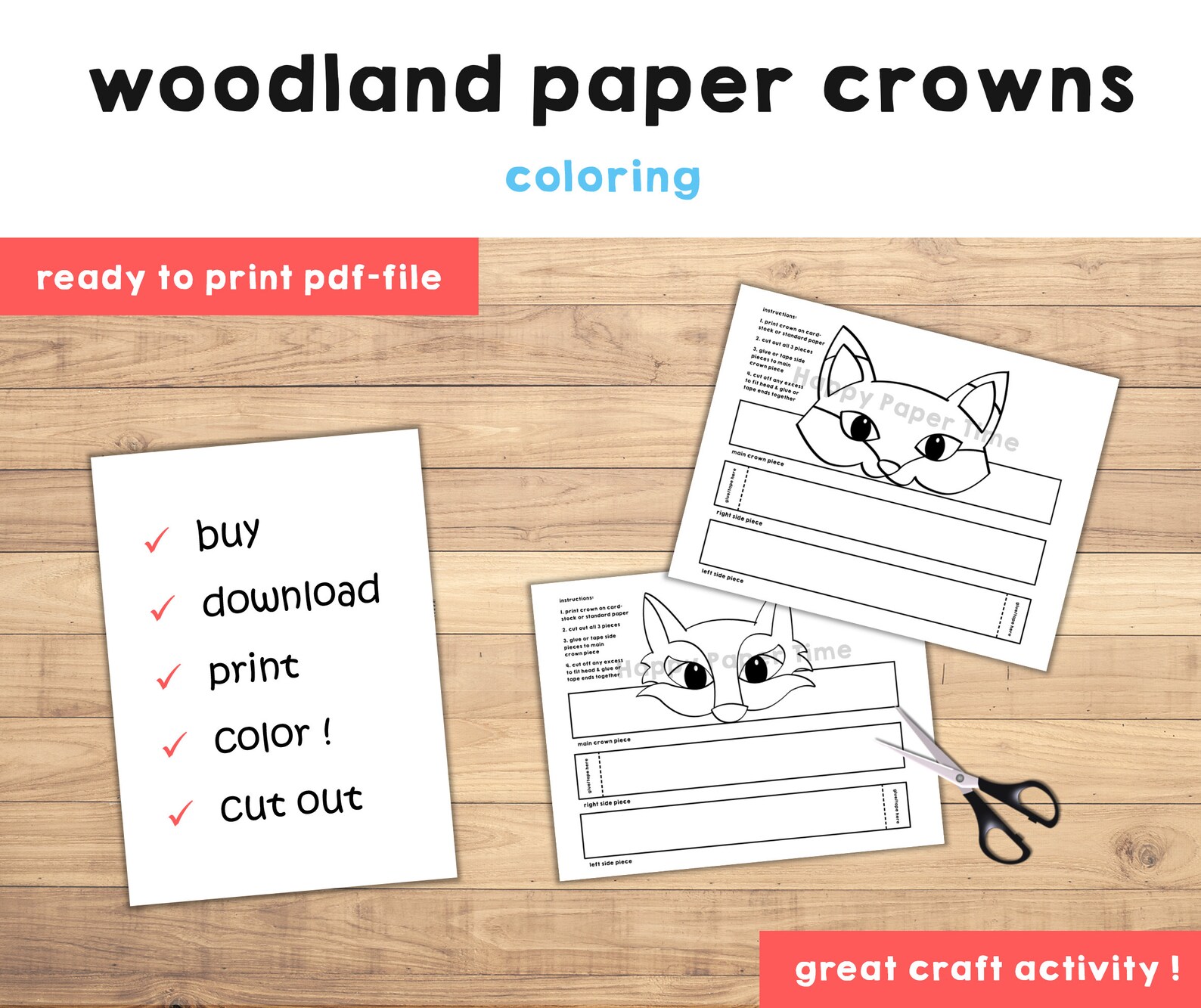 Woodland Animals Paper Crowns Activity Printable Kids Craft - Etsy