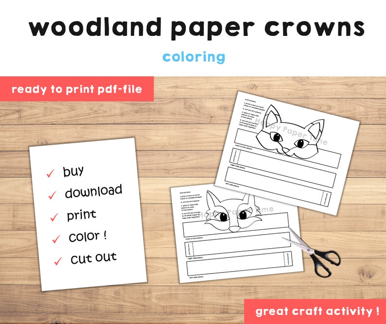 Woodland Animals Paper Crowns Activity Printable Kids Craft - Etsy