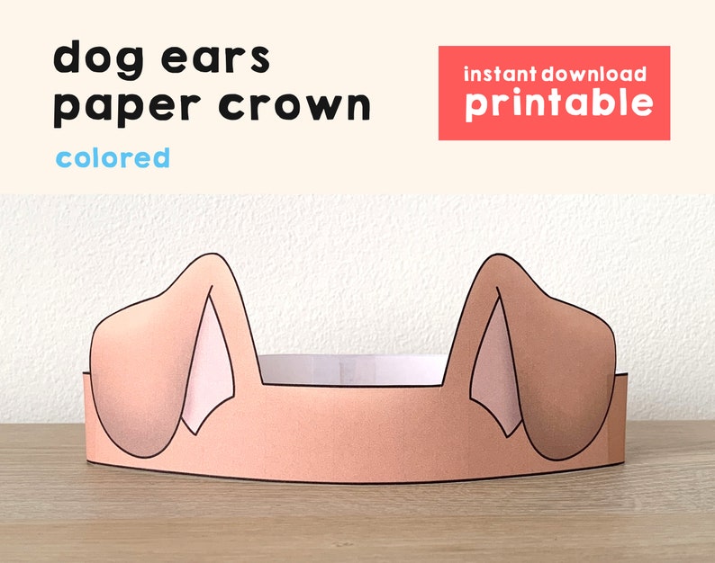 Dog Ears Paper Crown Party Coloring Printable Kids Craft Puppy | Etsy