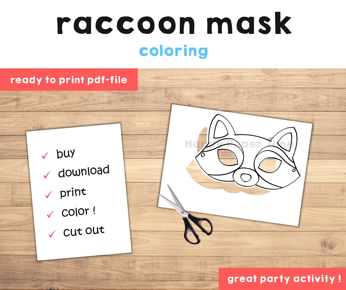 Raccoon Mask Animal Mask Printable Party Favor Woodland Party | Etsy
