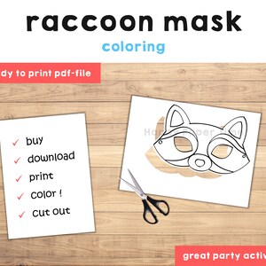 Raccoon Mask Animal Mask Printable Party Favor Woodland Party Printable ...