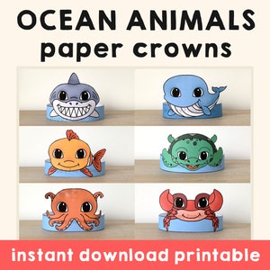 Ocean Animals Paper Crowns Shark Fish Octopus Whale Sea Turtle Crab ...
