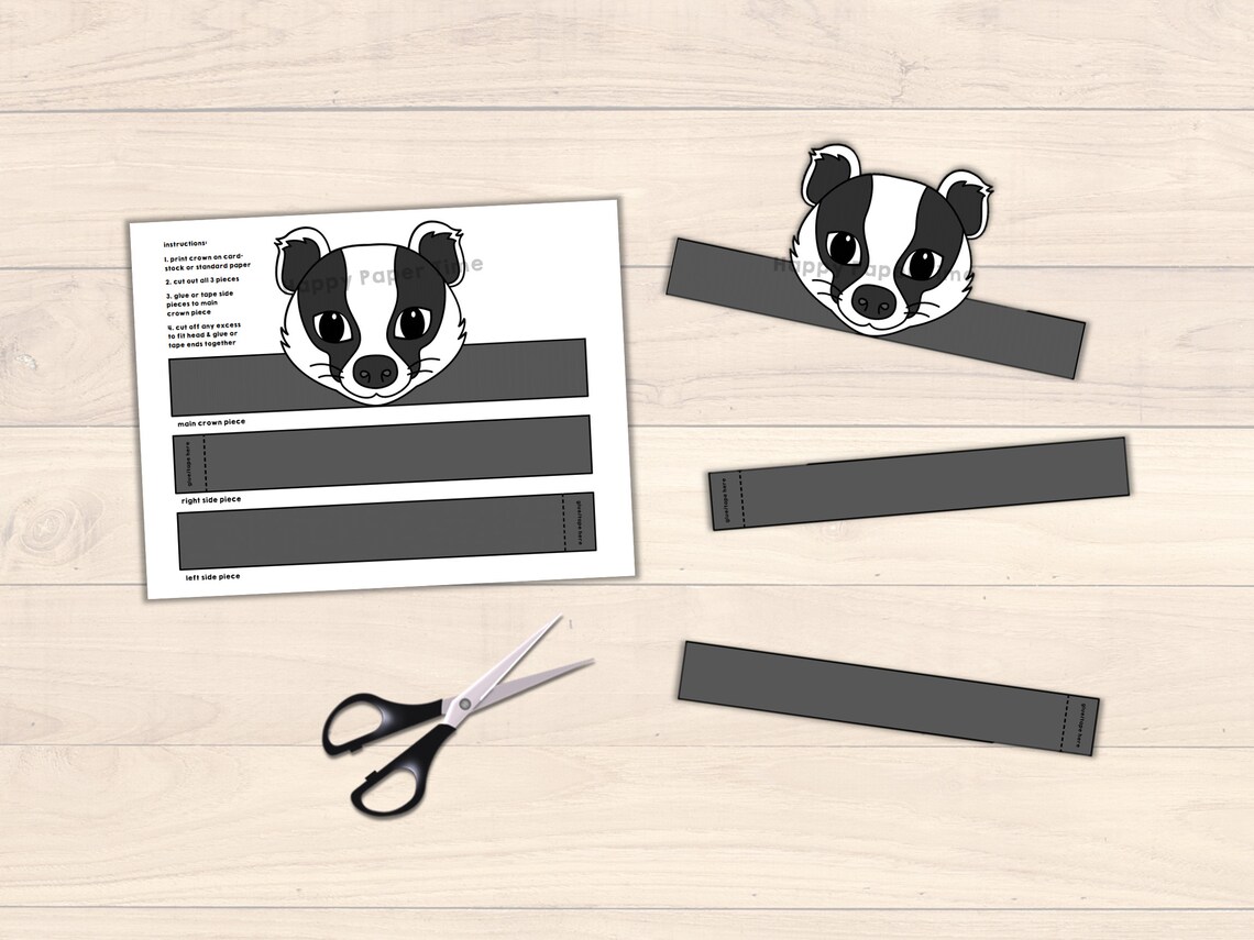 Badger Paper Crown Party Coloring Printable Kids Craft - Etsy
