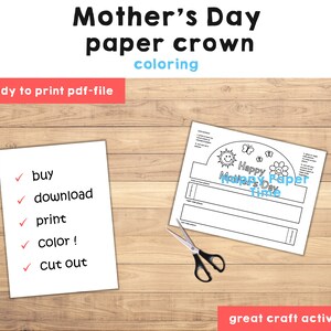 Mother's Day Paper Crown Template Birthday Party Headband Coloring ...