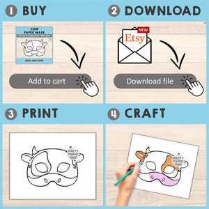 Cow Mask Farm Printable Farm Animal Party Favor Animal Mask Cow Animal ...