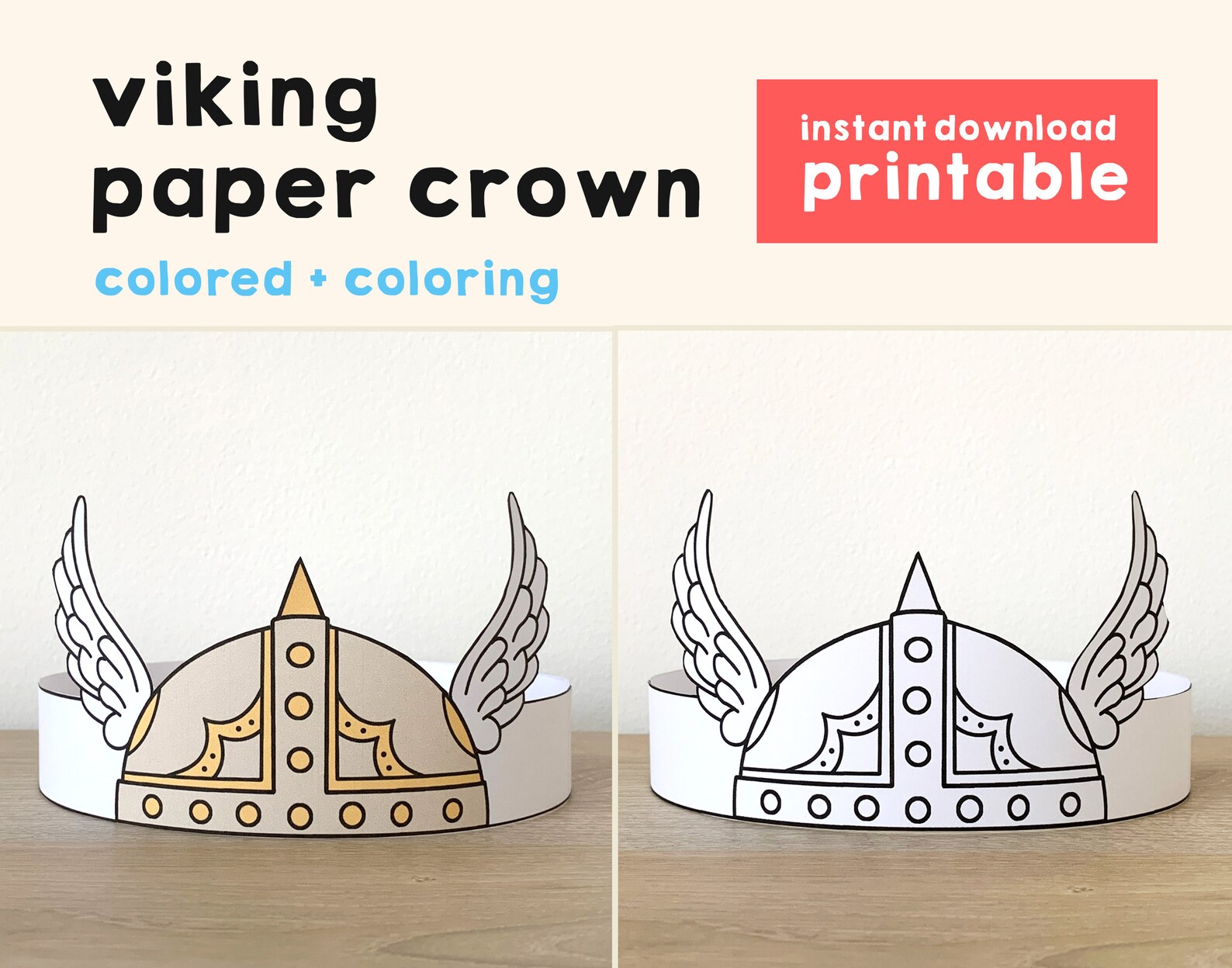 Viking Paper Crown Activity Printable Kids Craft Helmet - Etsy