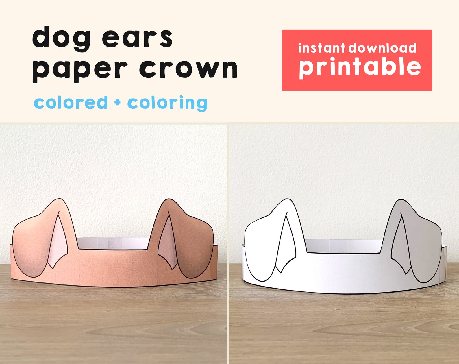 Dog Ears Paper Crown Party Coloring Printable Kids Craft Puppy - Etsy