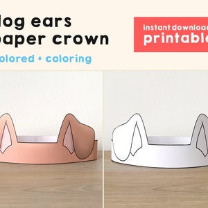 Dog Ears Paper Crown Party Coloring Printable Kids Craft Puppy | Etsy