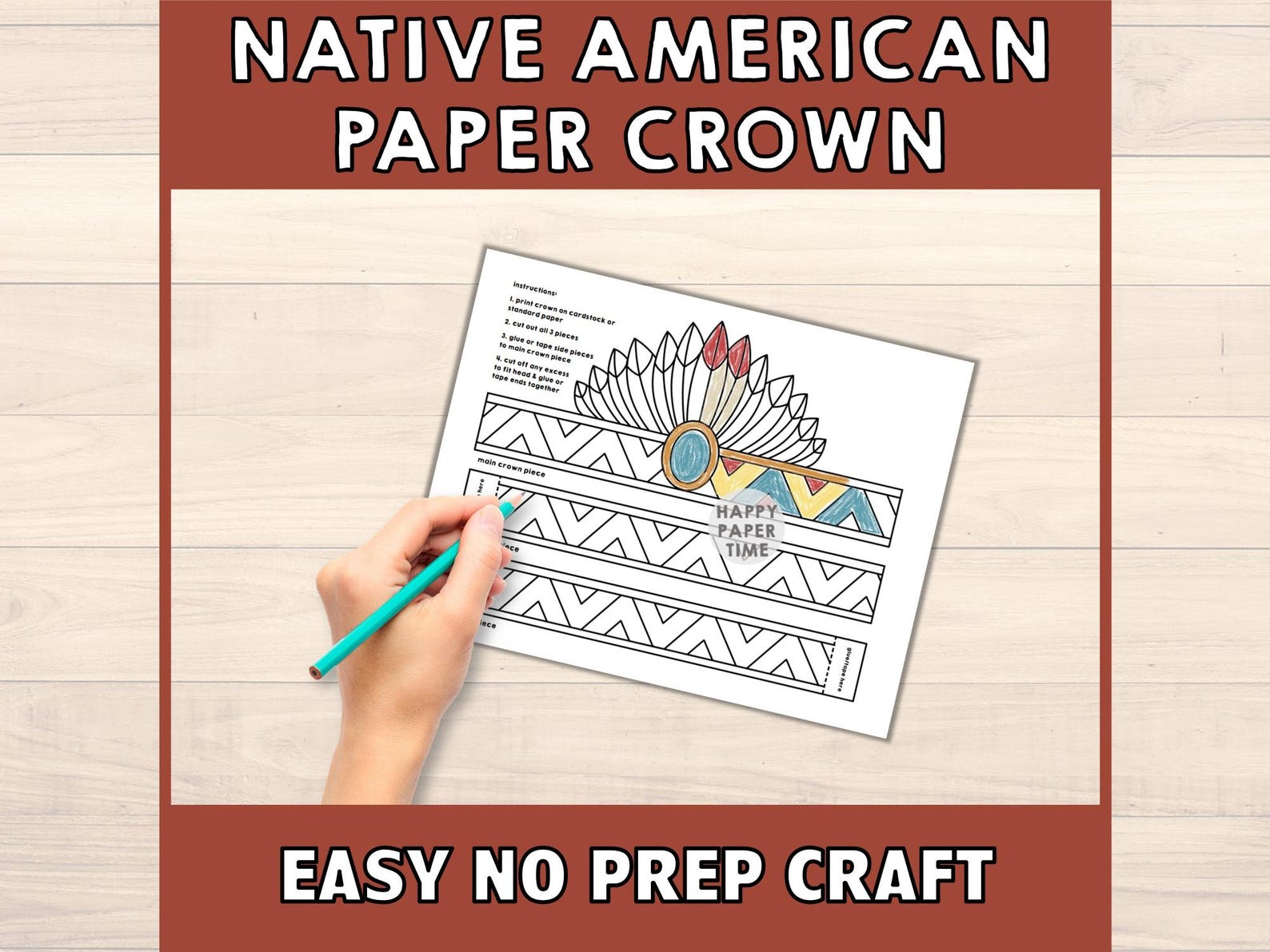 Native American Paper Craft Headdress Crown Party Coloring Activity ...