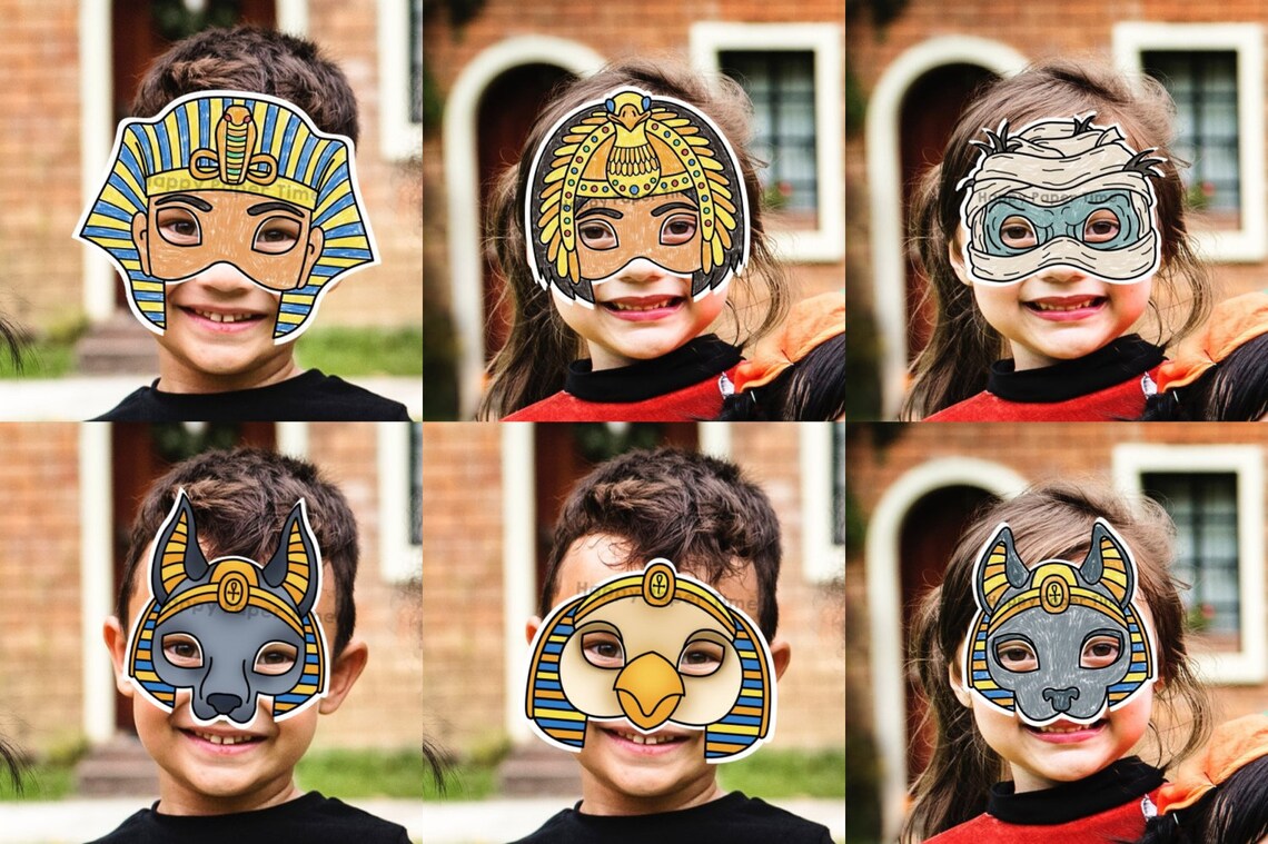 Ancient Egypt Masks Template Pharaoh Cleopatra Mummy Horus Anubis Bast ...