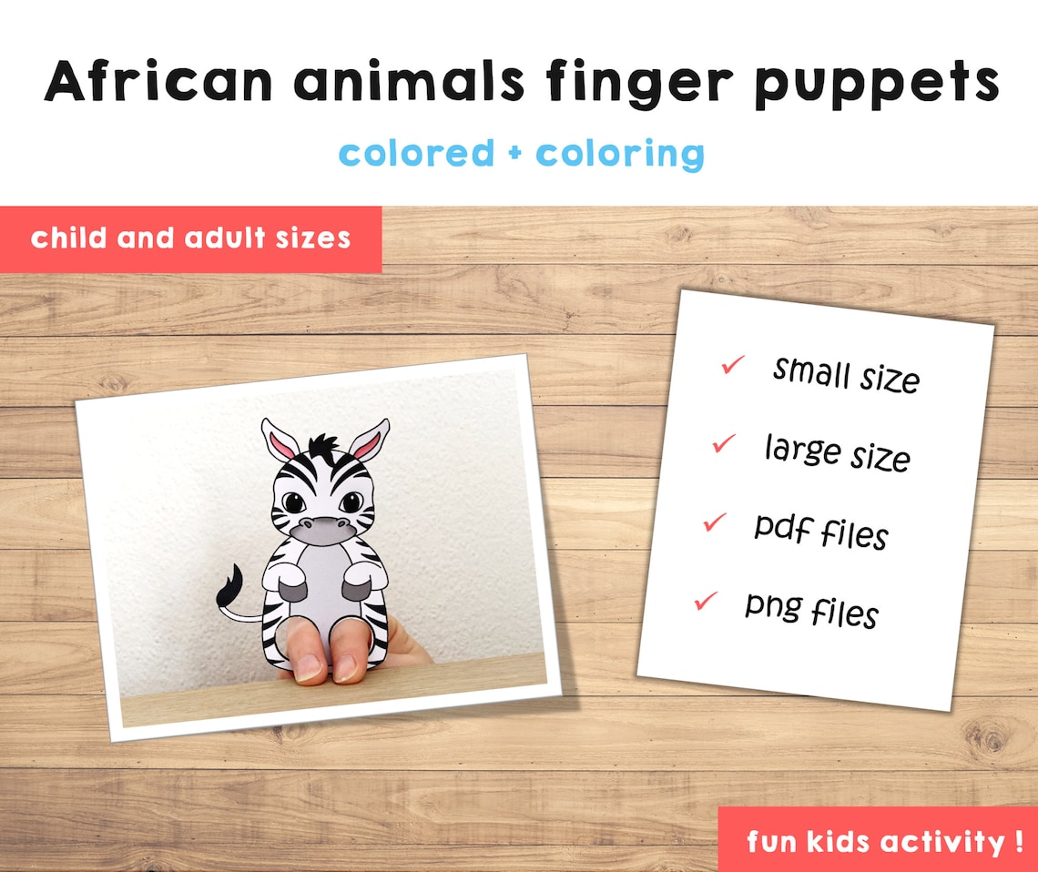 African Animal Paper Craft Printable Finger Puppet Template | Etsy Canada