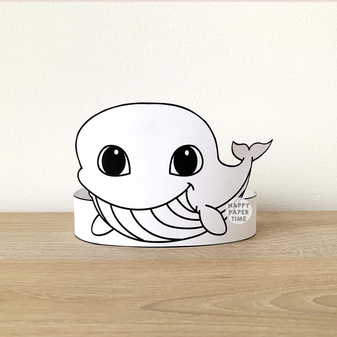 Whale Paper Crown Party Coloring Printable Party Hat Kids Craft Ocean ...