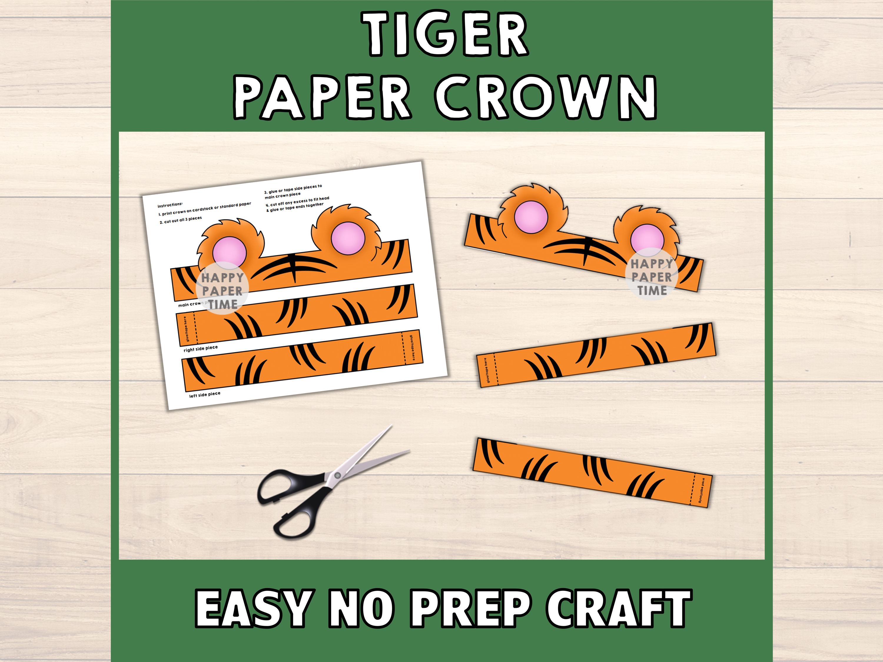 Tiger Ears Paper Crown Headband Party Coloring Printable Kids Craft ...