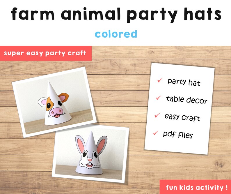 Farm Animal Party Hats Paper Printable Table Pig Horse Cow - Etsy