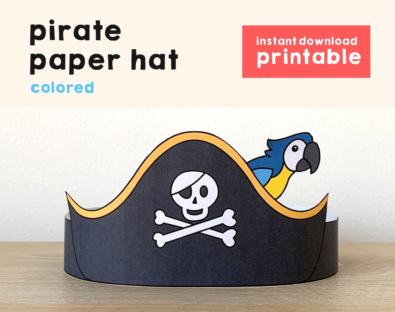 Pirate Hat Paper Crown Template Pirate Captain Costume Party | Etsy