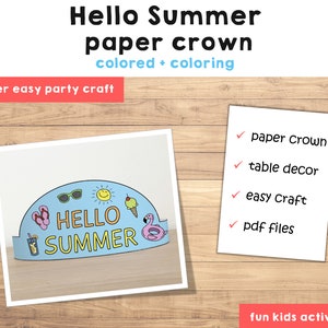 Summer Paper Crowns Printable Kids Craft Coloring Birthday Party Favor ...