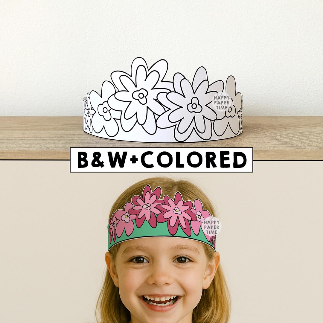 Flower Paper Crown Headband Party Coloring Printable Kids Craft Spring ...