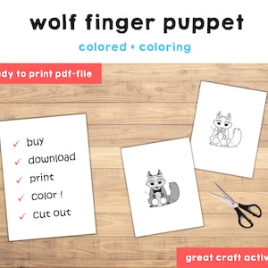 Wolf Paper Craft Printable Woodland Animal Finger Puppet Kids Craft ...