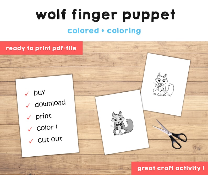 Wolf Paper Craft Printable Woodland Animal Finger Puppet Kids - Etsy