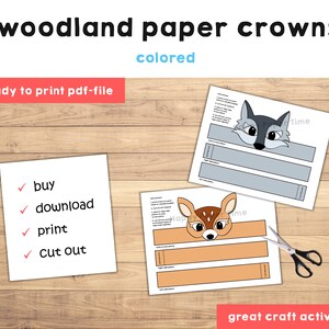 Woodland Animals Paper Crowns Activity Printable Kids Craft Woodland ...