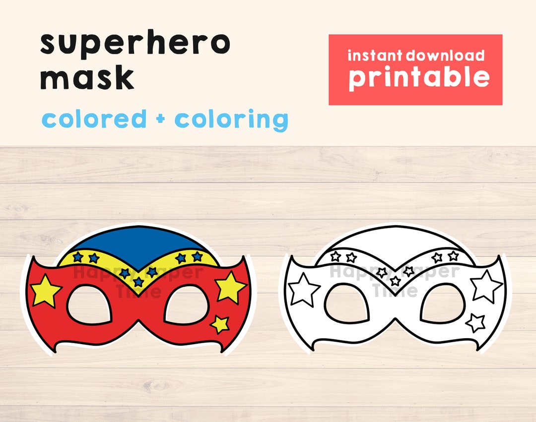 Superhero Mask Costume Hero Mask Printable Party Favor Craft Halloween ...