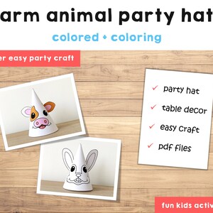 Farm Animal Party Hats Paper Printable Table Pig Horse Cow Rabbit Sheep ...
