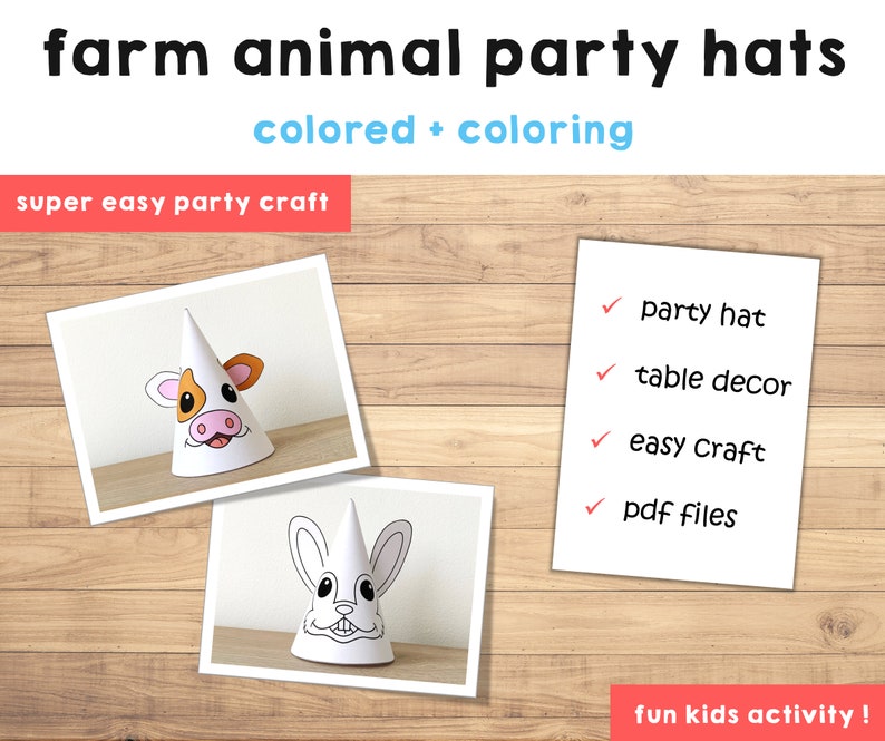 Farm Animal Party Hats Paper Printable Table Pig Horse Cow - Etsy