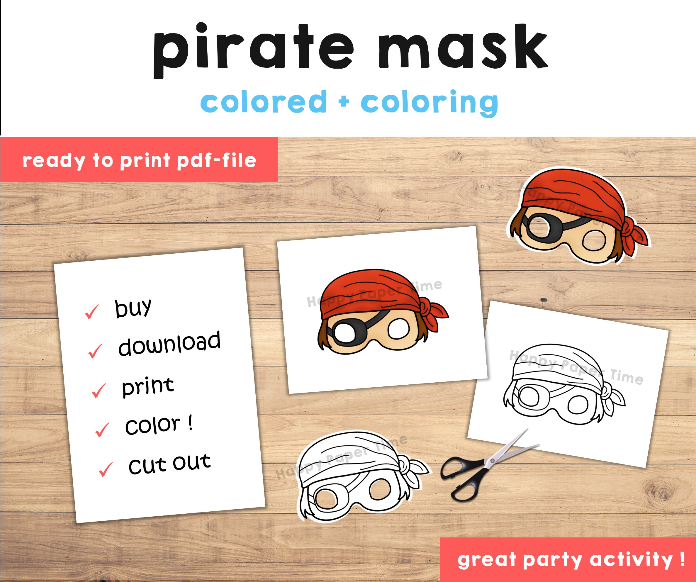 Pirate Captain Mask Costume Hero Mask Printable Party Favor - Etsy