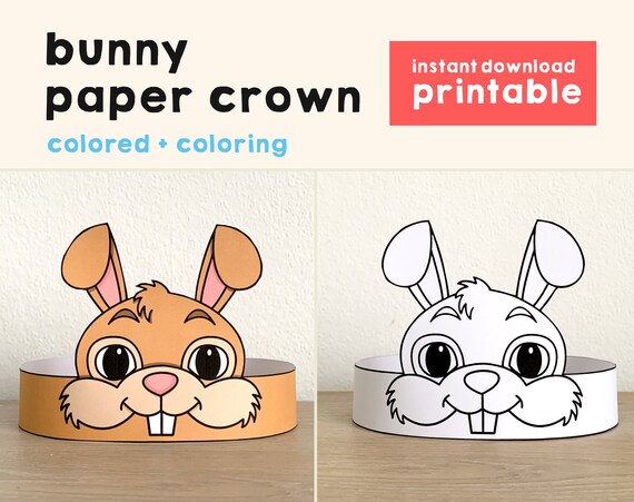 Bunny Paper Crown Headband Coloring Pet Animal Printable Kids | Etsy