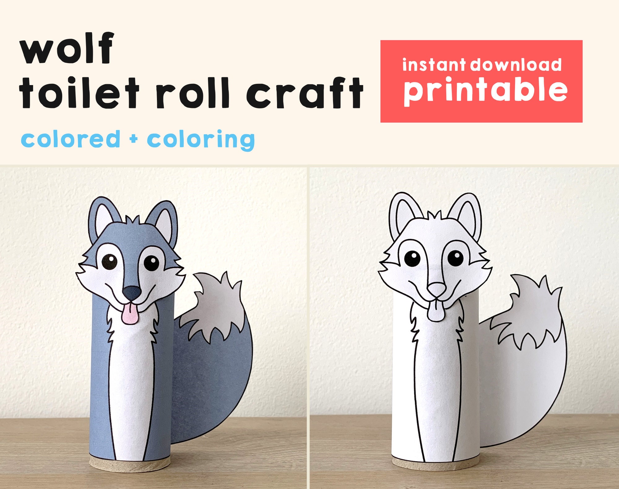 Wolf Toilet Paper Roll Craft Forest Woodland Party Coloring - Etsy