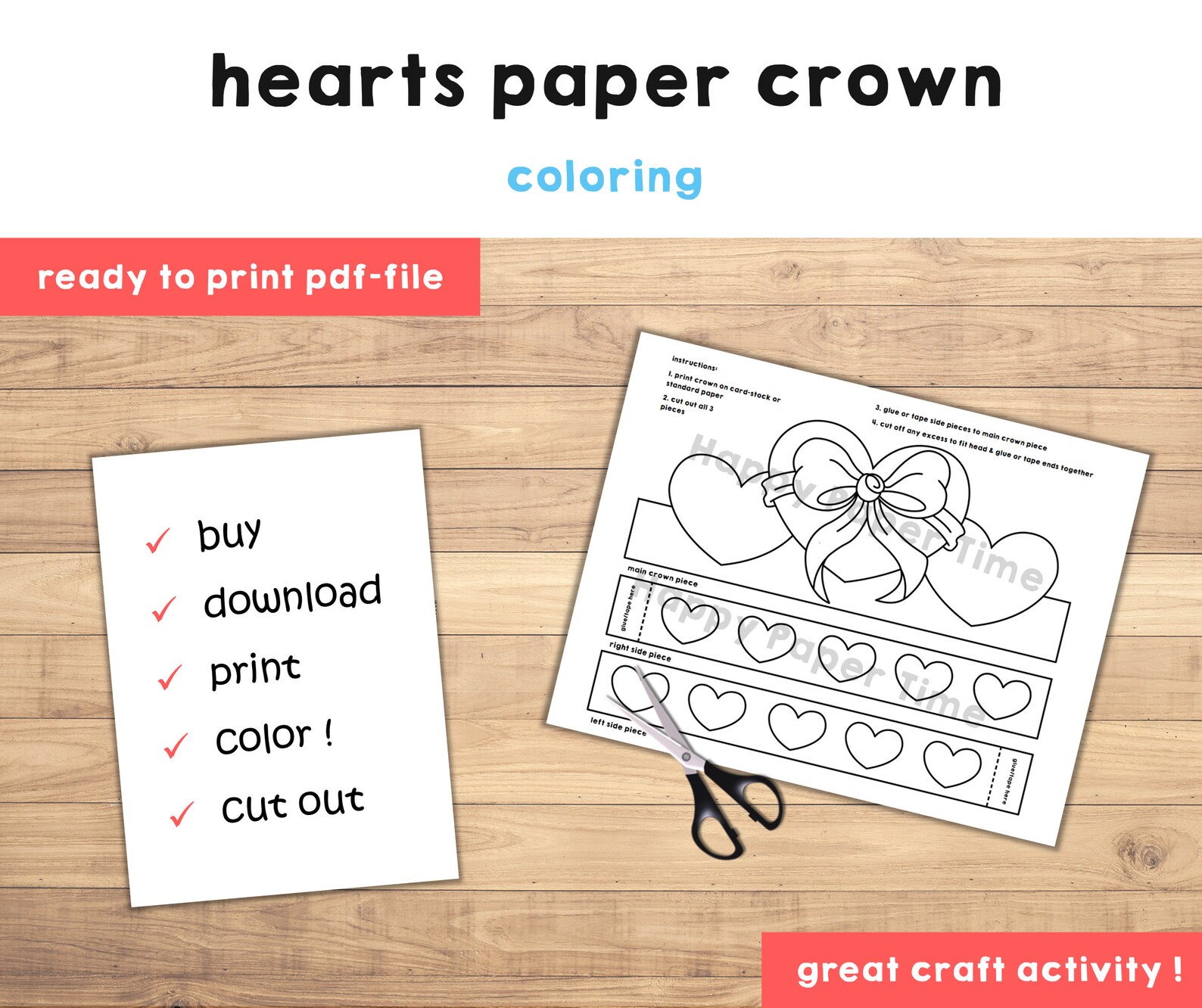 Hearts Valentine Paper Crown Party Activity Printable Kids Easy Craft ...