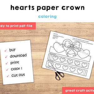 Hearts Valentine Paper Crown Party Activity Printable Kids Easy Craft ...