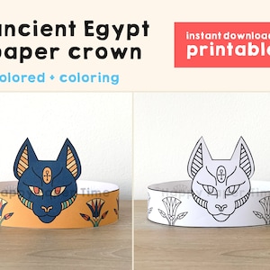 Ancient Egypt Cat Paper Crown Hat Template Party Coloring Printable ...