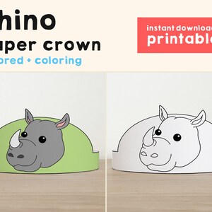 Rhino Paper Crown Party Coloring Printable Kids Craft Safari - Etsy